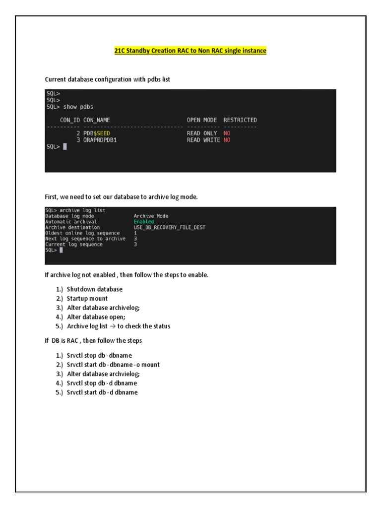 21C RAC to Non-RAC Standby Setup Guide | PDF | Information Retrieval ...