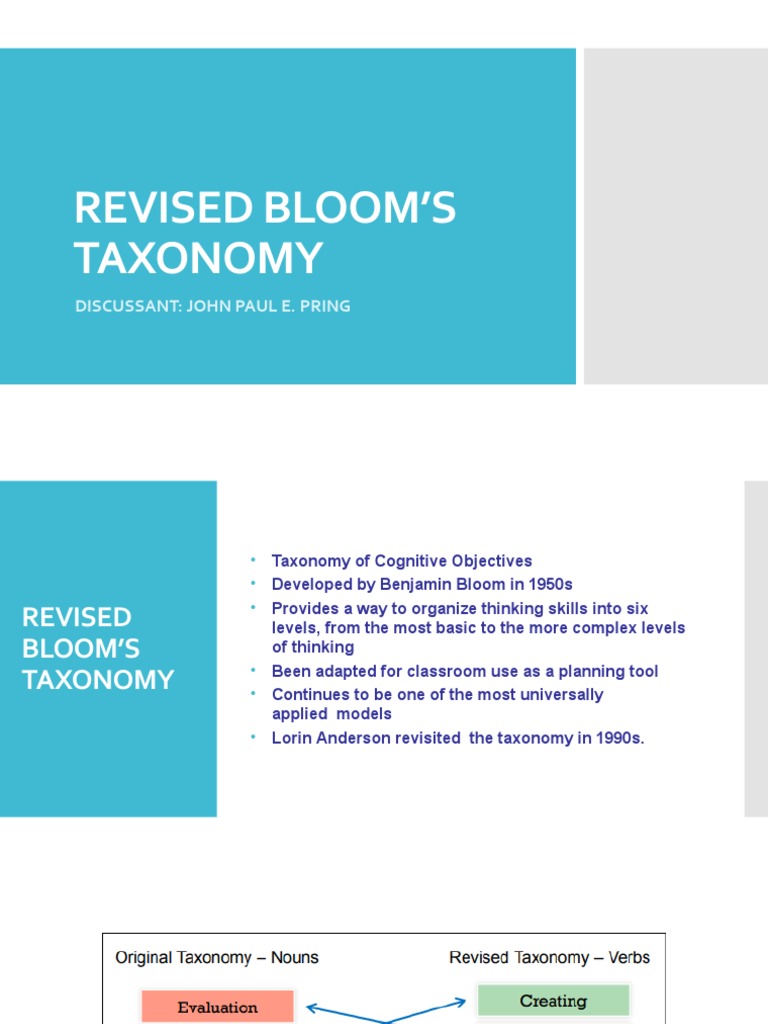 Revised Bloom's Taxonomy: A Comprehensive Framework for Curriculum ...