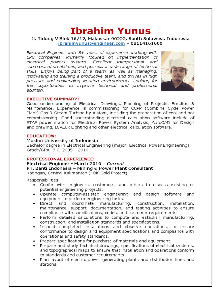 Ibrahim Yunus Electrical Engineer Profile Pdf Specification