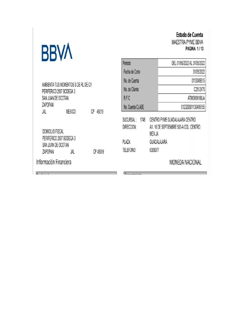 Caratula Bancaria Bbva Cta 9515 | PDF