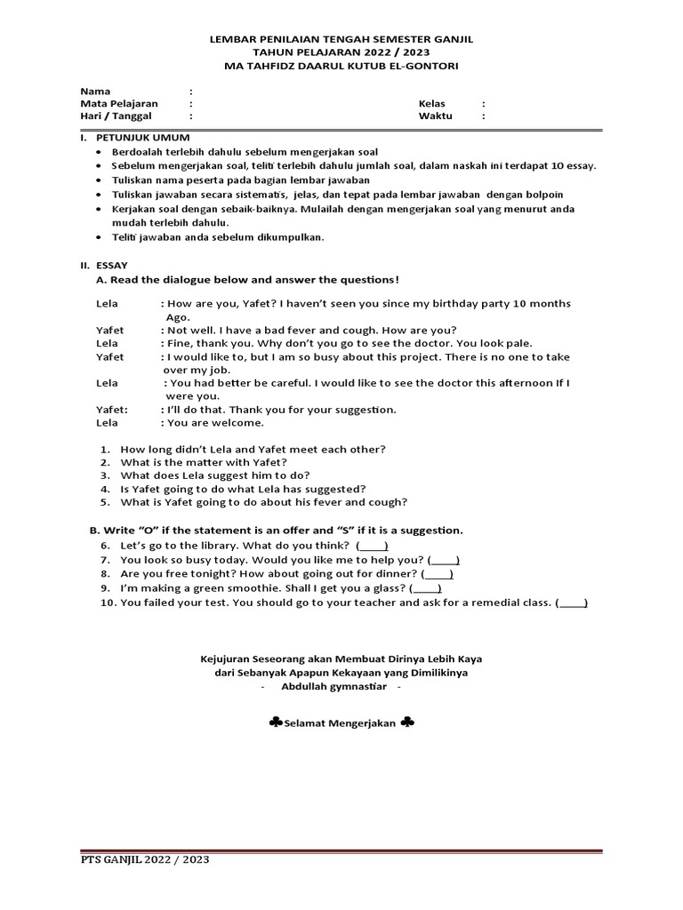 Soal MID B.Inggris Kelas XI | PDF