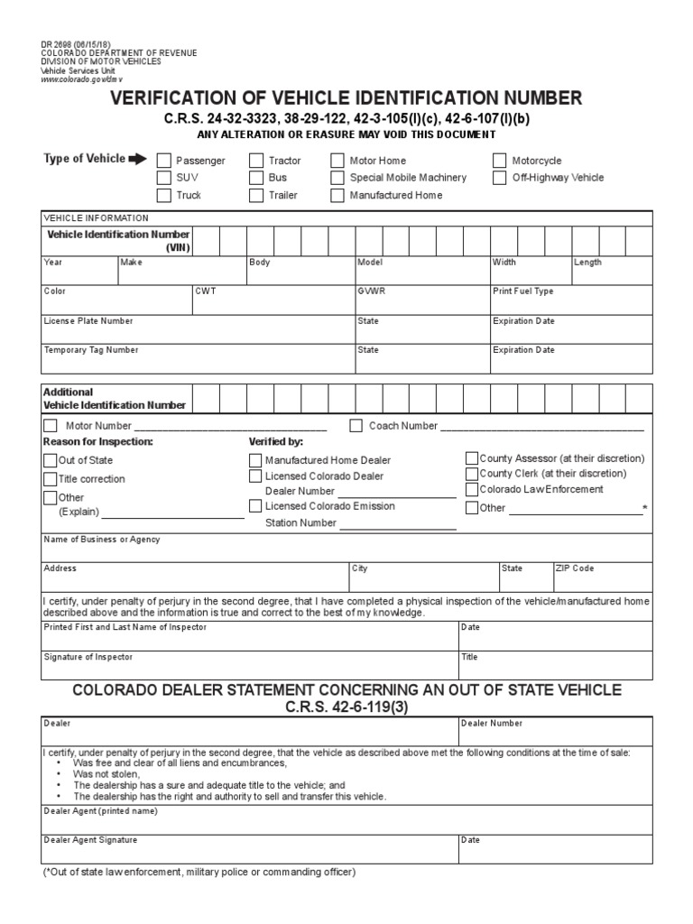 DR2698 | PDF | Vehicles | Department Of Motor Vehicles