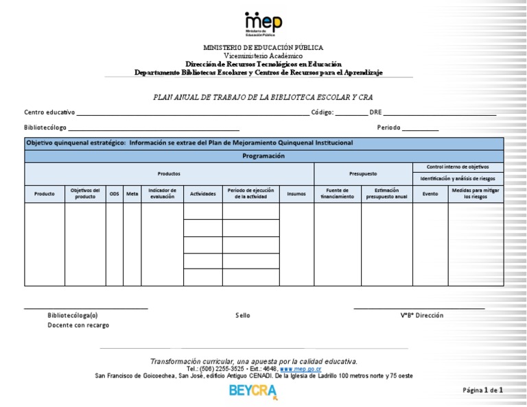 Plan Anual de Trabajo - Formato | PDF