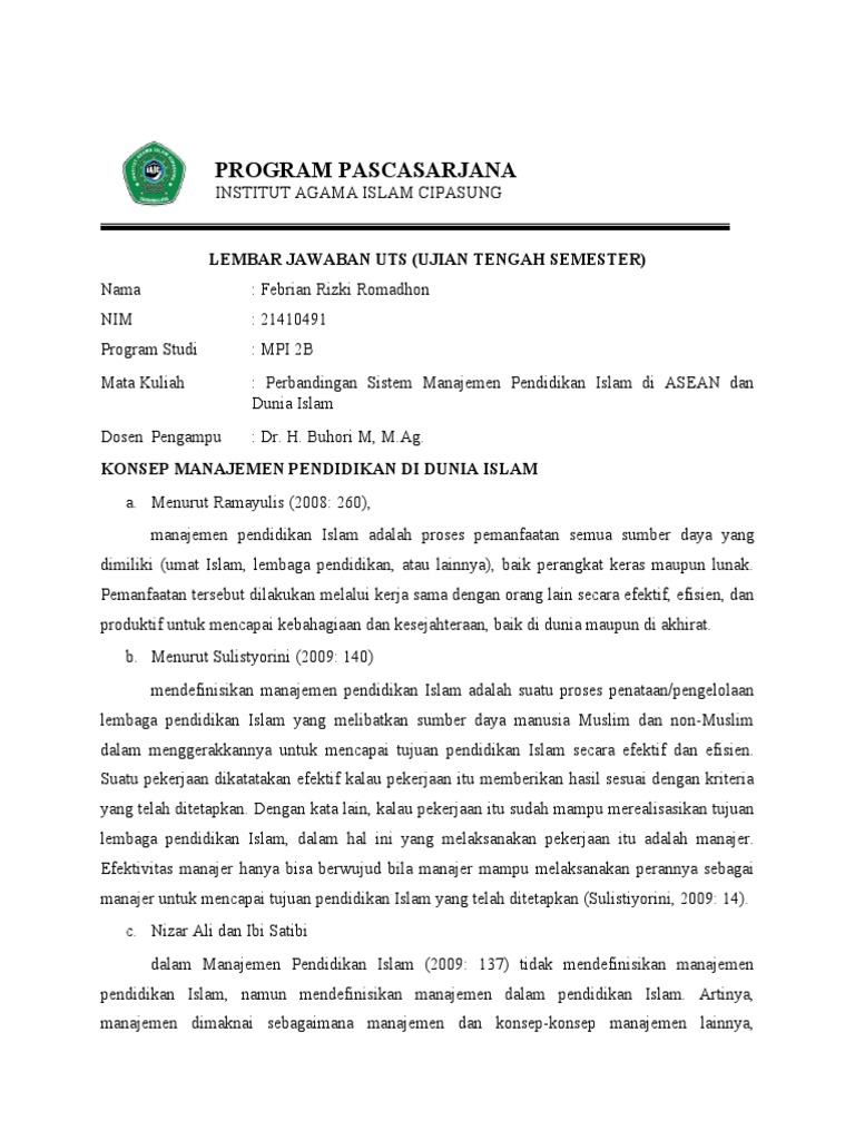 UTS - Febrian - MPI 2B - DR Buhori Muslim, M.Ag. | PDF
