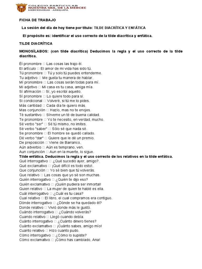 Segundo Tilde Diacritica y Enfatica | PDF | Fonética | Sintaxis