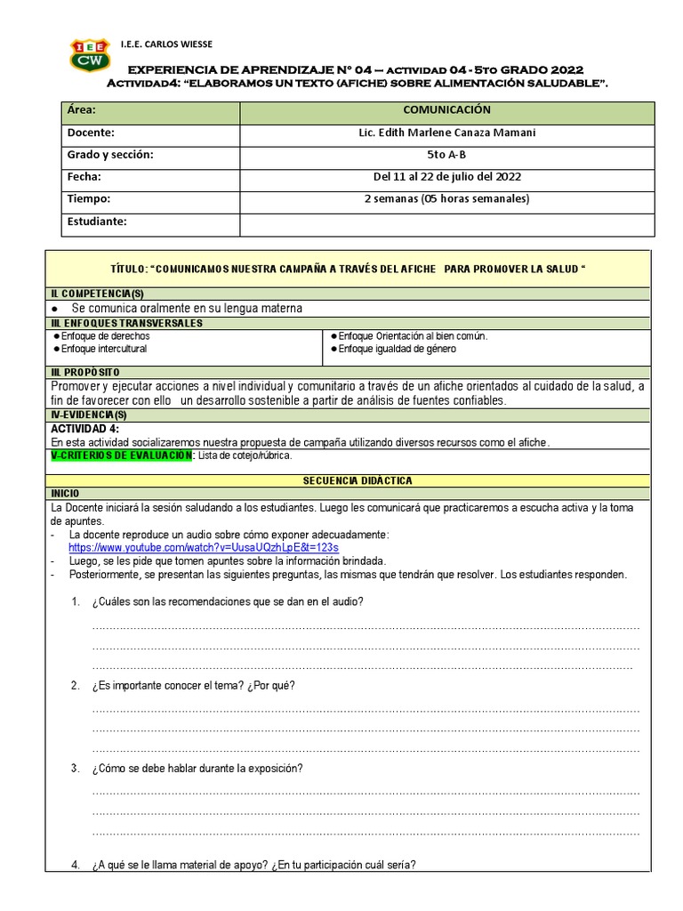 Eda 4 Act. 3 10-07 Afiche Producto Saludable | PDF | Evaluación | Comunicación