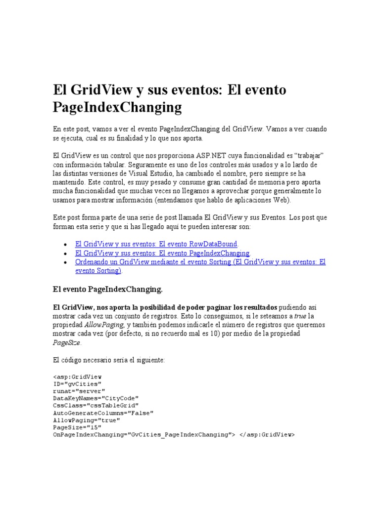 El GridView y Sus Eventos | PDF | HTML | Ingeniería Informática