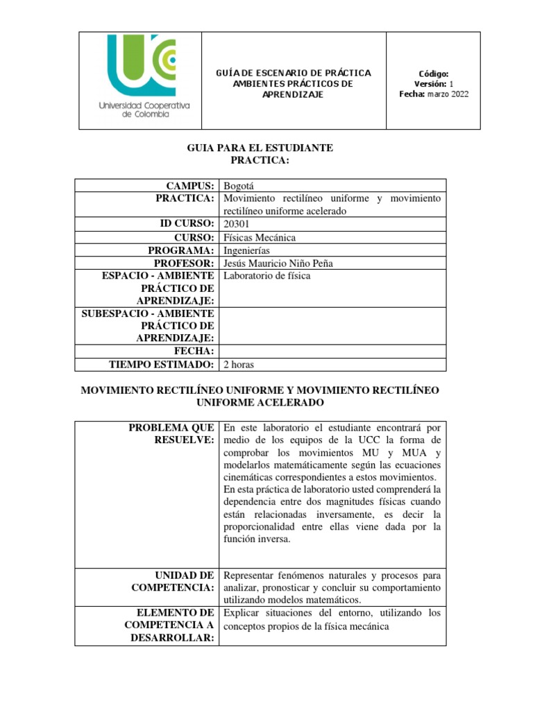 Practica 1. MU y MUA | PDF | Velocidad | Aceleración