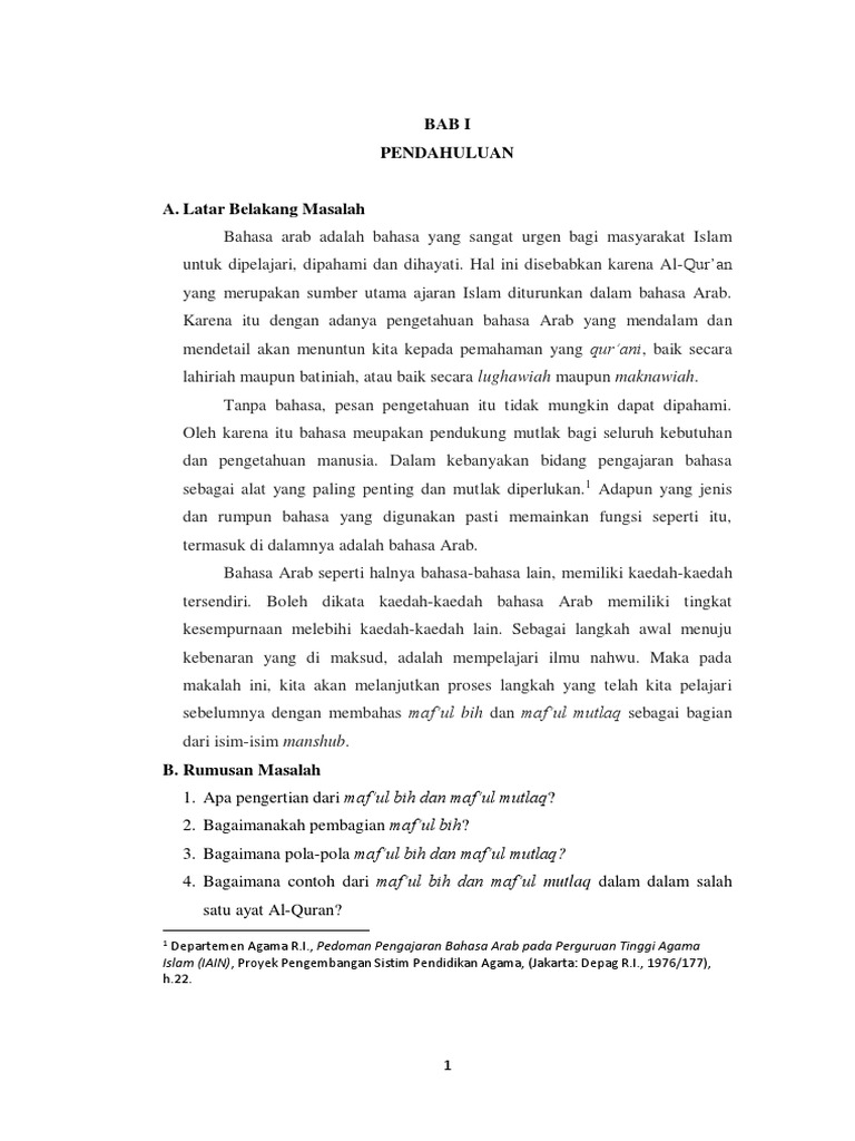 Makalah Maf'ul Bih Dan Mutlaq | PDF