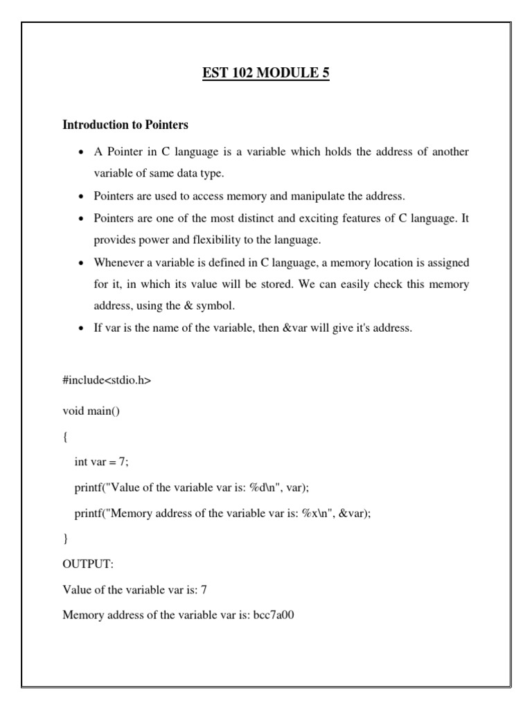 Est 102 Module 5 | PDF | Pointer (Computer Programming) | Array Data Structure