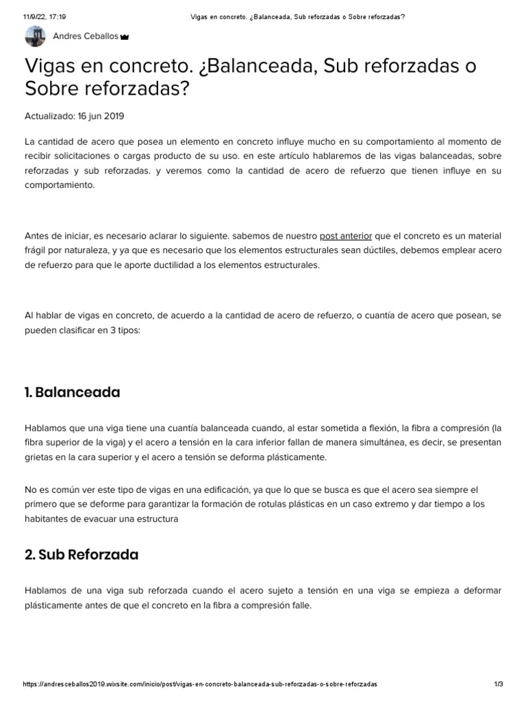 Vigas en Concreto. ¿Balanceada, Sub Reforzadas o Sobre Reforzadas | PDF ...