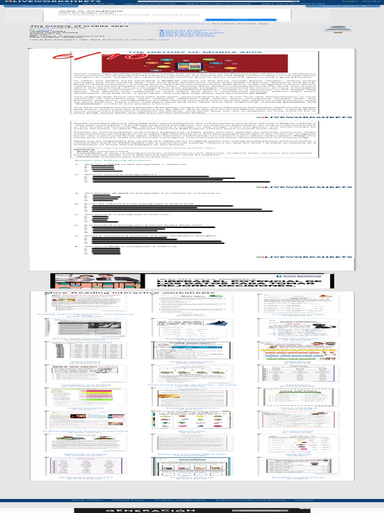 The History of Mobile Apps Worksheet | PDF | Reading Comprehension ...