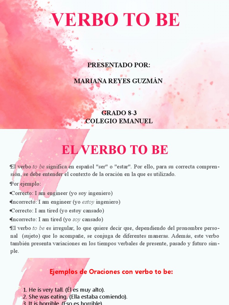 Diapositiva Verbo To Be | PDF | Verbo | Sintaxis