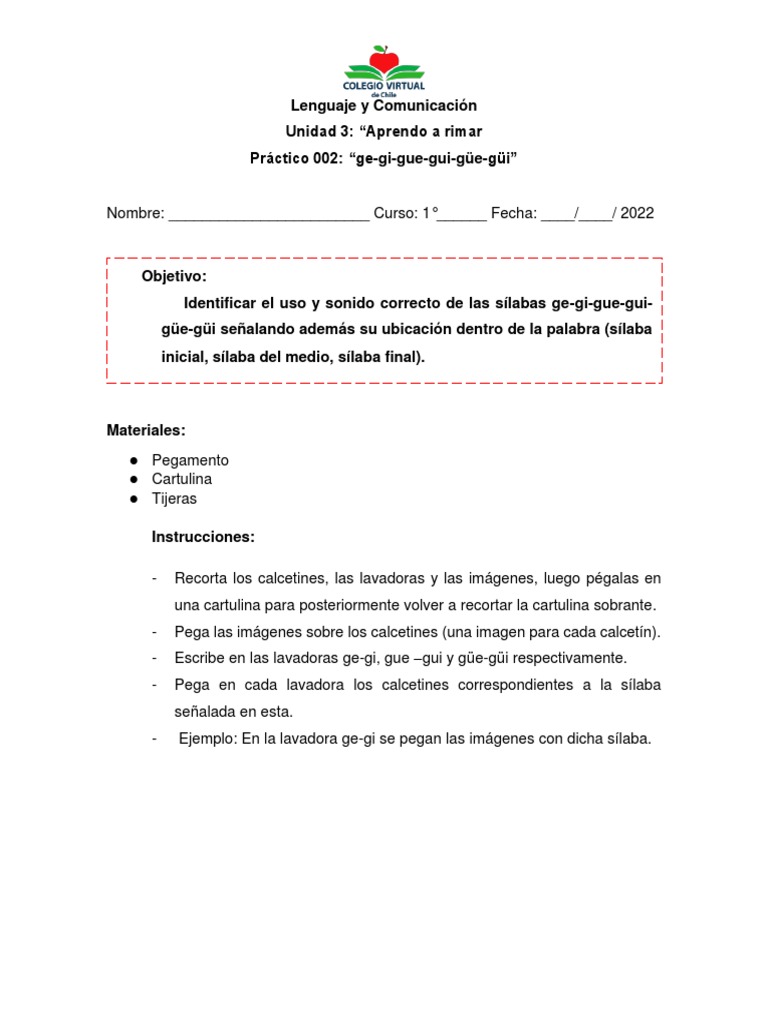 002-1b-Lenguaje-Práctico-Unidad 3-Ge Gi Gue Gui Güe Güi | PDF | Hogar y ...