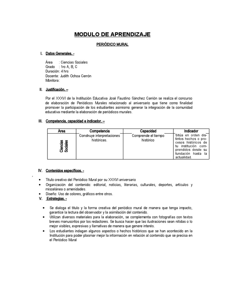 Modulo de Aprendizaje Periódico Mural | PDF | Aprendizaje | Ciencia cognitiva