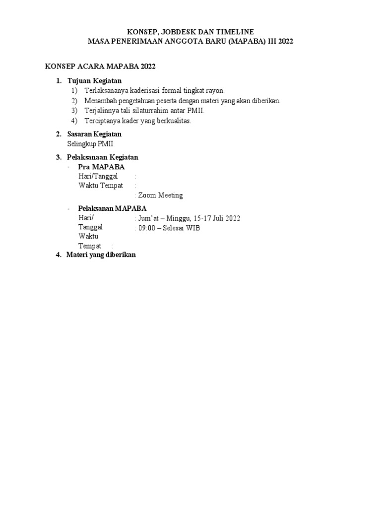 Jobdesk dan Timeline MAPABA 2022 | PDF | Komputer