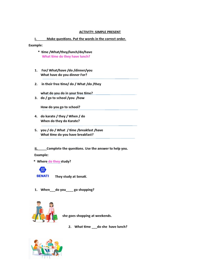 ACTIVITY SIMPLE PRESENT WH - QUESTIONS Tarea Terminada | PDF