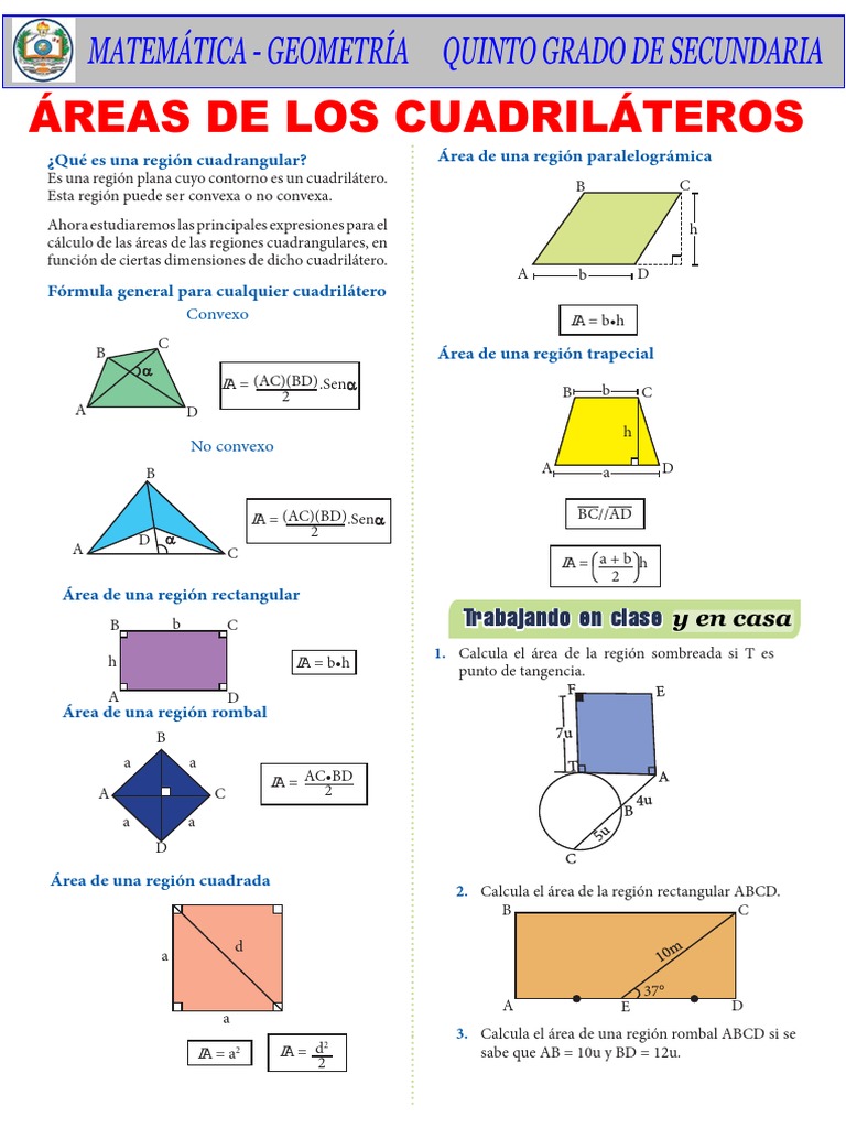 Áreas - Cuadrílateros - 3ro | PDF | Geometría del plano euclidiano ...