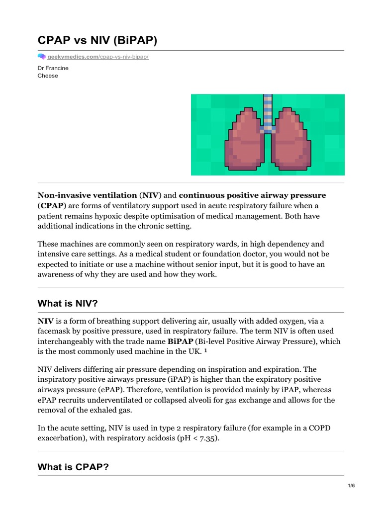 CPAP vs BiPAP: Indications and Settings | PDF | Clinical Medicine ...