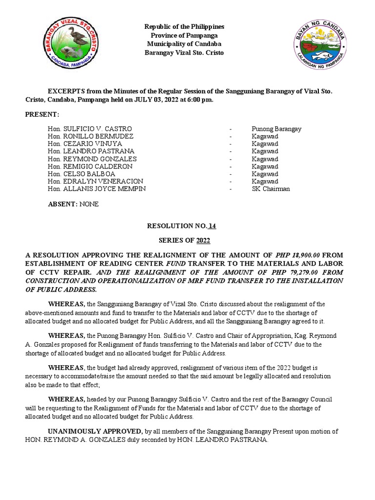 Resolution No. 14 Realigned From Reading Center | PDF | Government