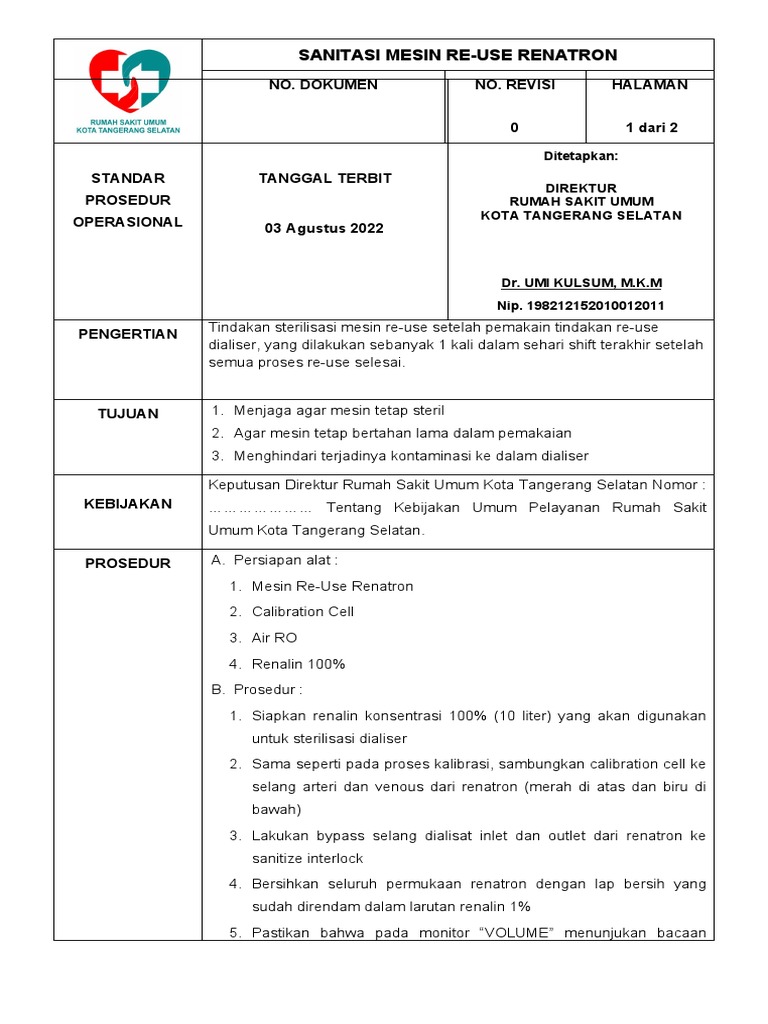 Prosedur Sanitasi Mesin Re-Use Renatron | PDF | Griya & Taman | Sains ...