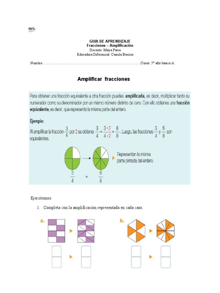 Amplificacion y Simplificacion de Fracciones 5to | PDF