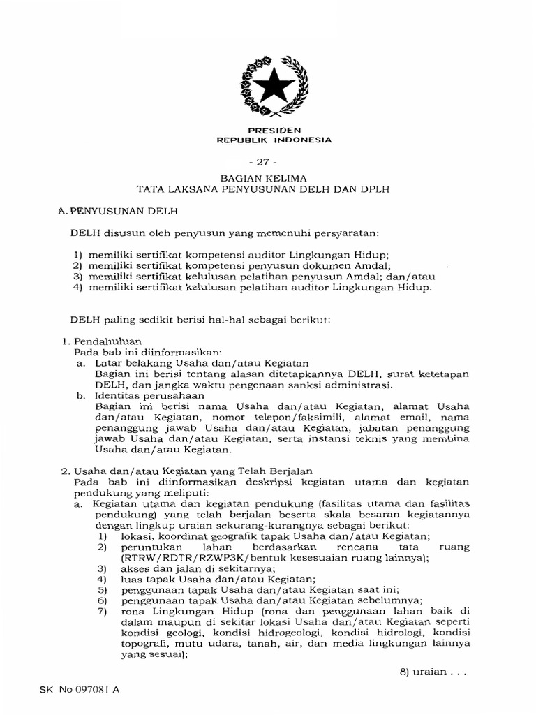 Tata Laksana Penyusunan DELH dan DPLH | PDF | Teknologi & Rekayasa