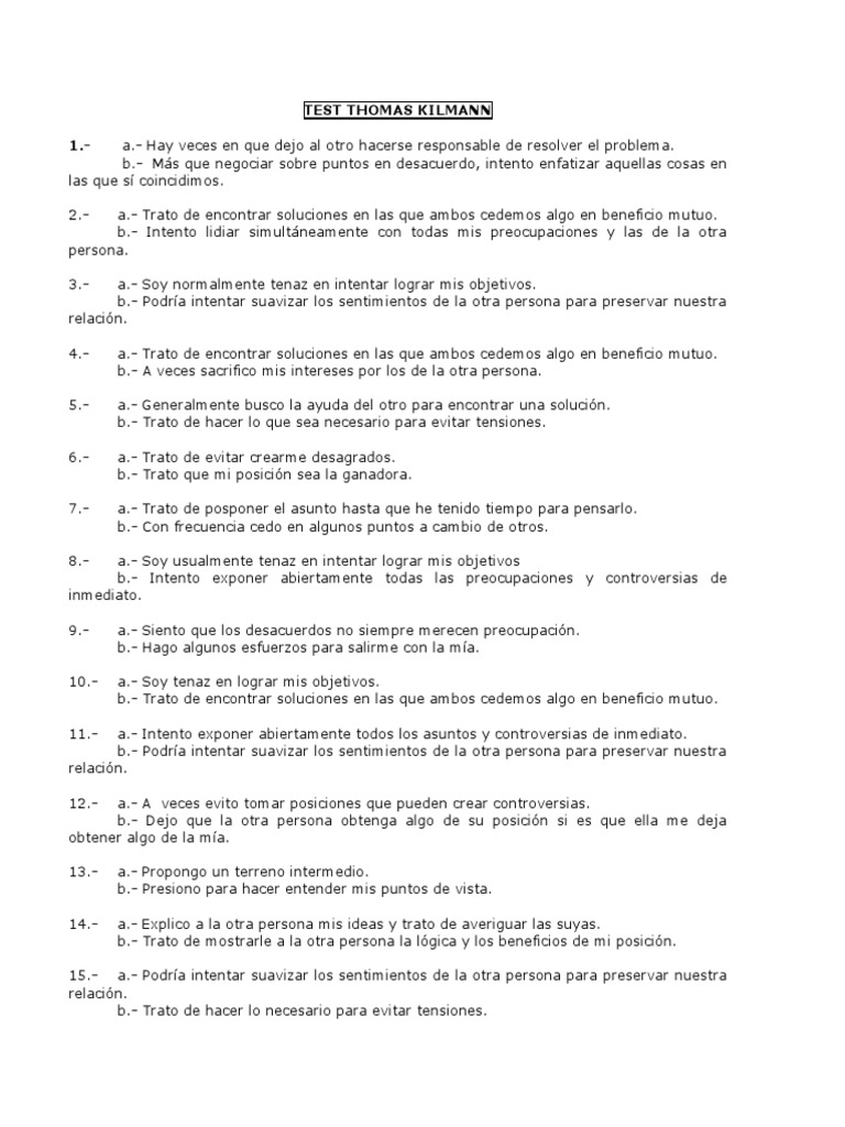Test de Thomas-Kilmann: Resolución de Conflictos | PDF | Negociación