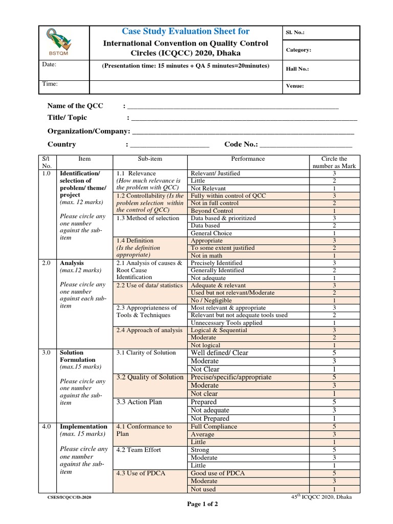 Case Study Evaluation Sheet ICQCC | PDF | Business | Computing