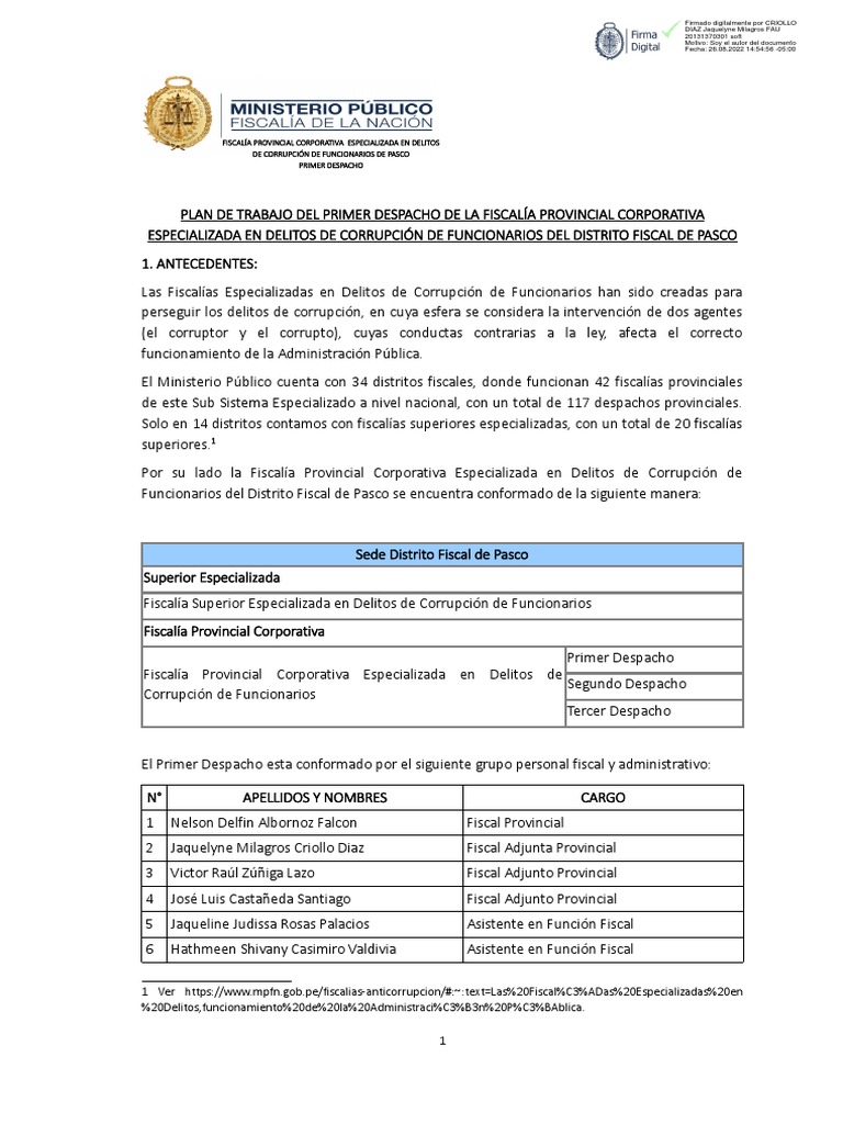 Plan de Trabajo Firmado (F) | PDF | Corrupción política | Fiscal