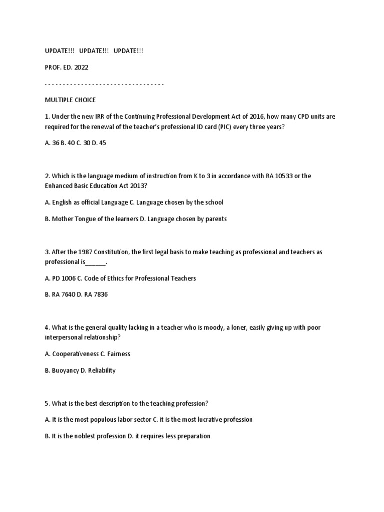Prof Ed Questions | PDF | Educational Assessment | Learning