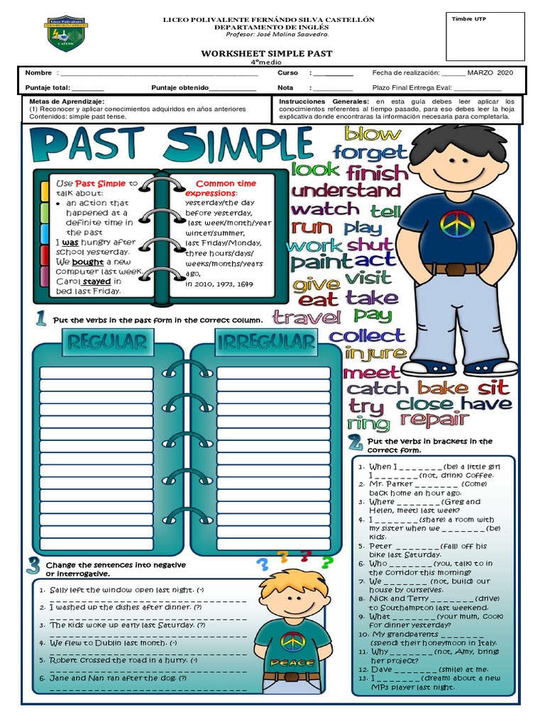 Ejercicios de Pasado Simple para Niños | PDF | Verbo | Morfología ...