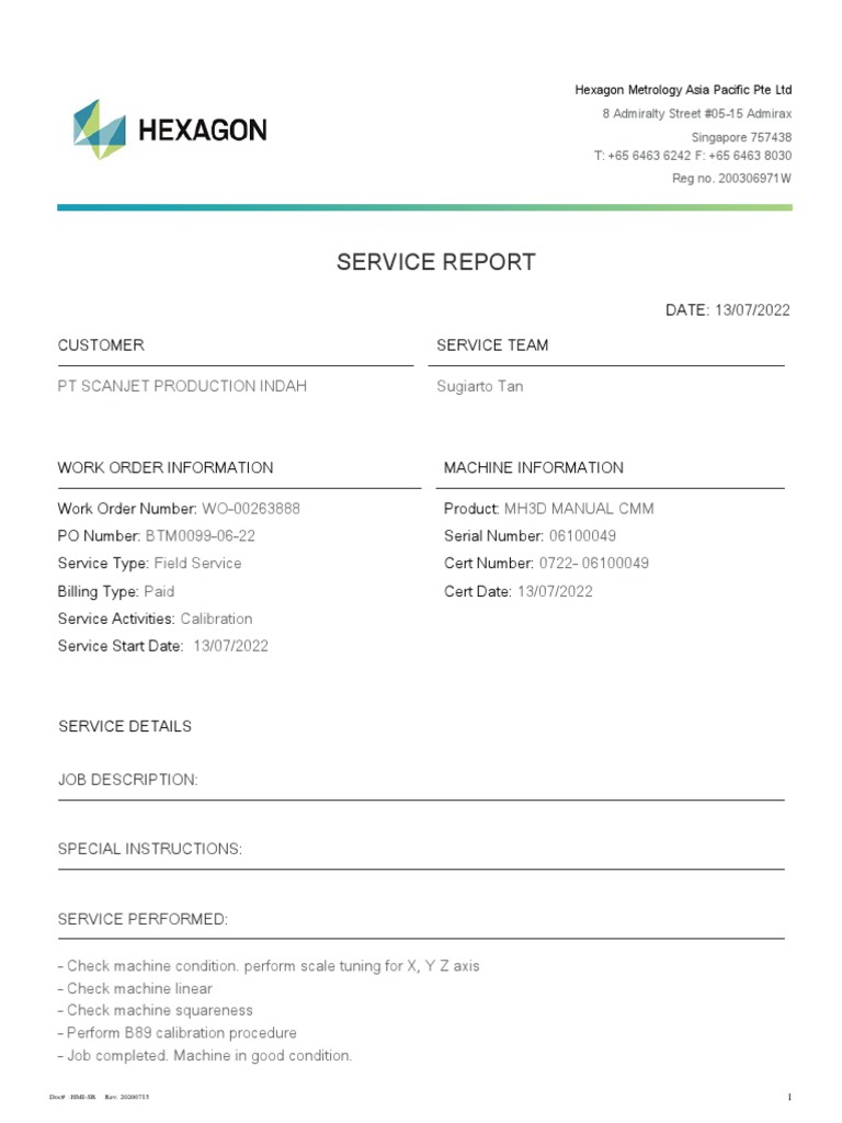 Hexagon Work Order Service Report | PDF | Metrology | Science