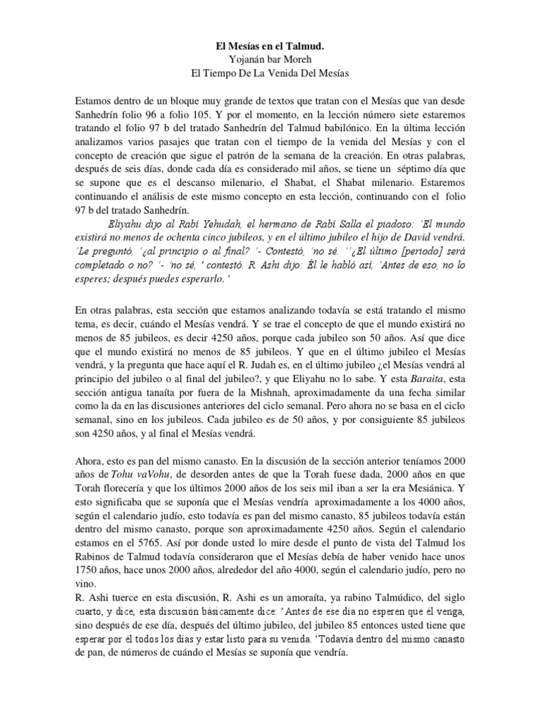 Tiempo de la Venida del Mesías en Talmud | PDF | Lenguaje hebreo ...