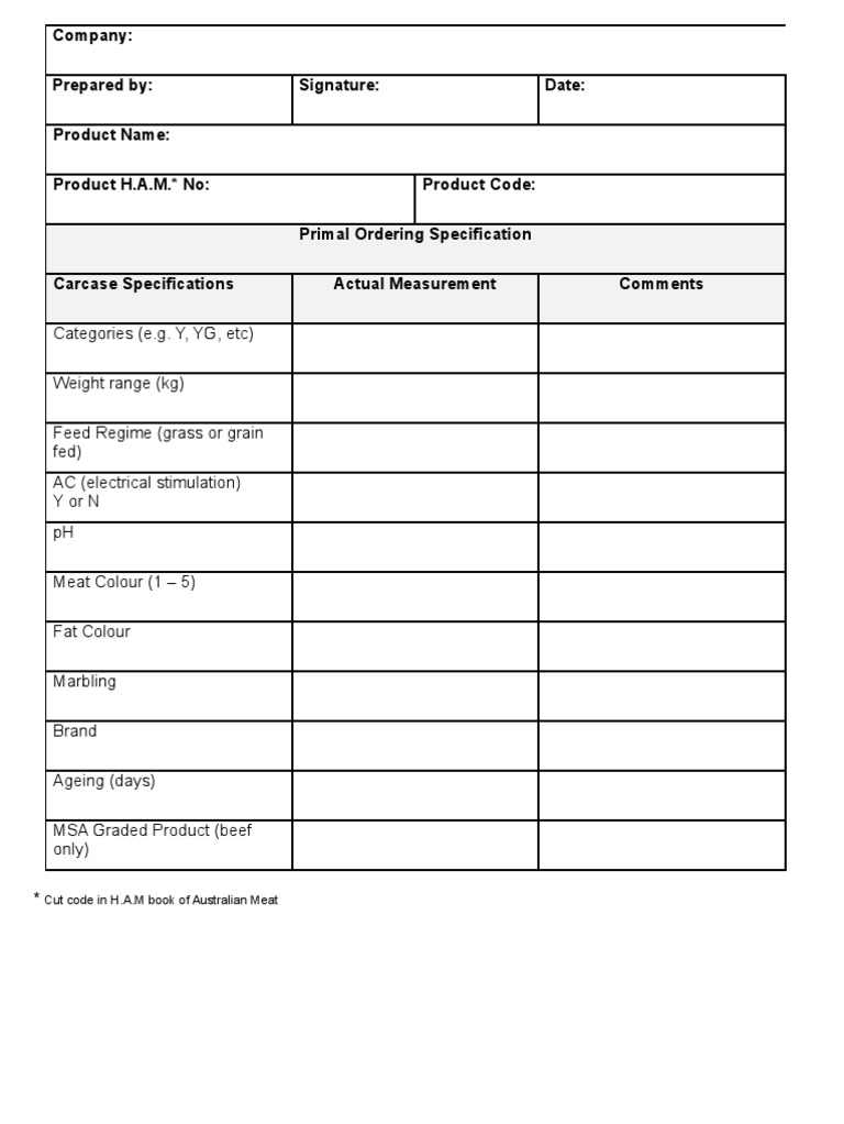 Primal Ordering Specification for Beef | PDF