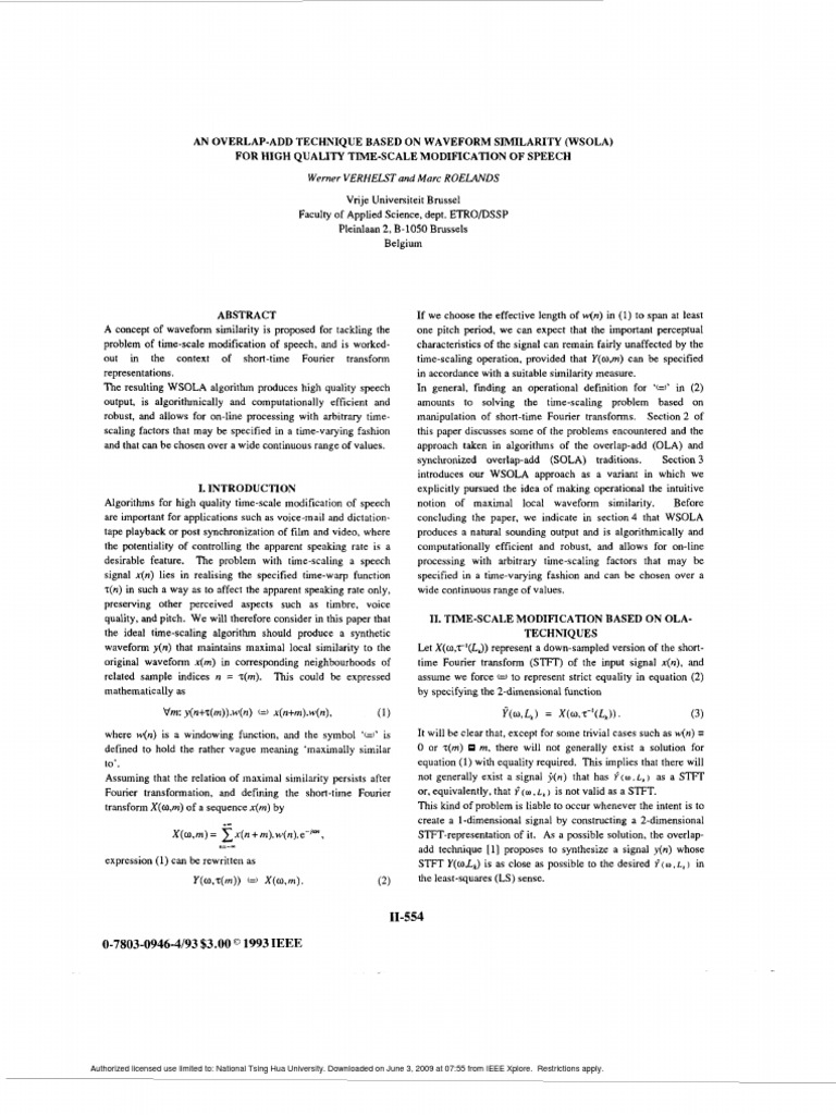 (WSOLA) An Overlap-Add Technique Based On Waveform Similarity (WSOLA) For High-Quality Time ...