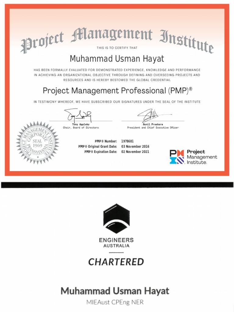 PMP, CPEng, NER, Certificates | PDF | Technology & Engineering