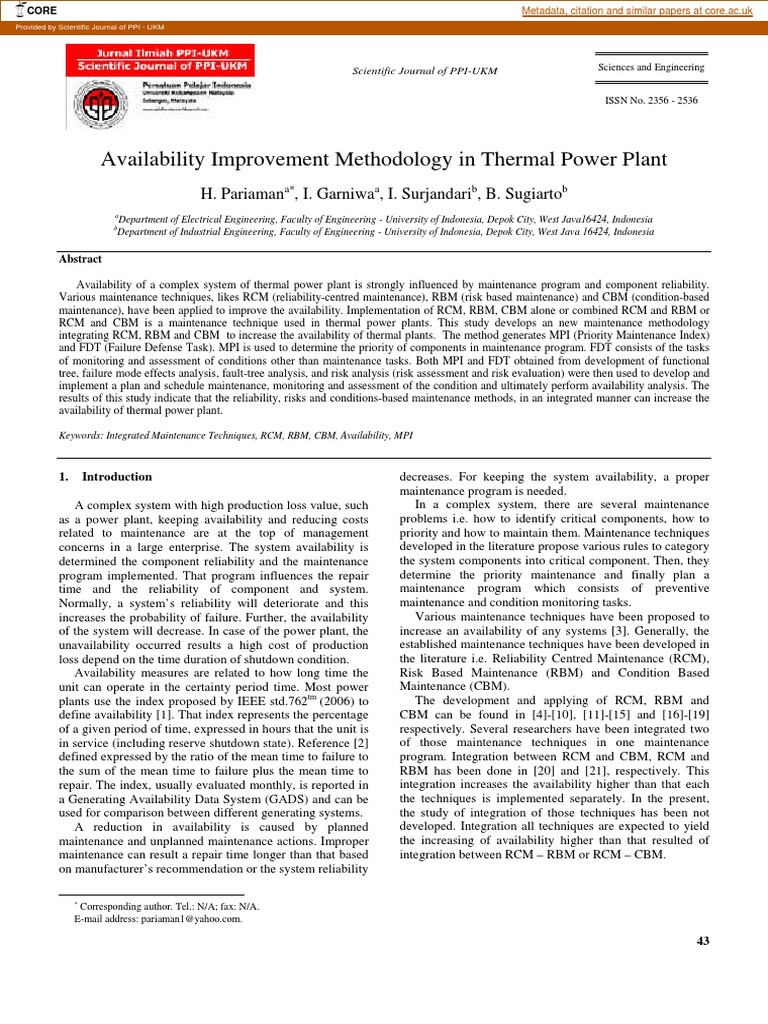 Availability Improvement Methodology in Thermal Power Plant | PDF ...