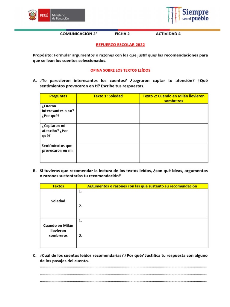 Refuerzo 2° Ficha 2 Actividad 4 | PDF | Cognición | Ciencia cognitiva