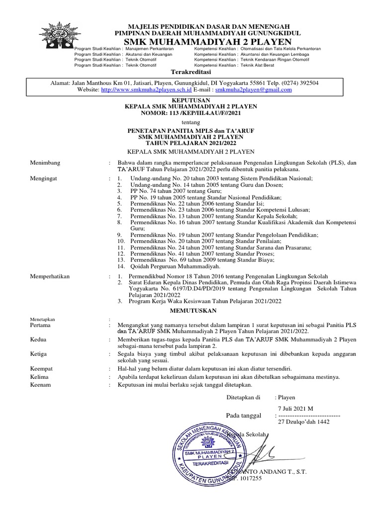 SK Panitia MPLS 2021 | PDF