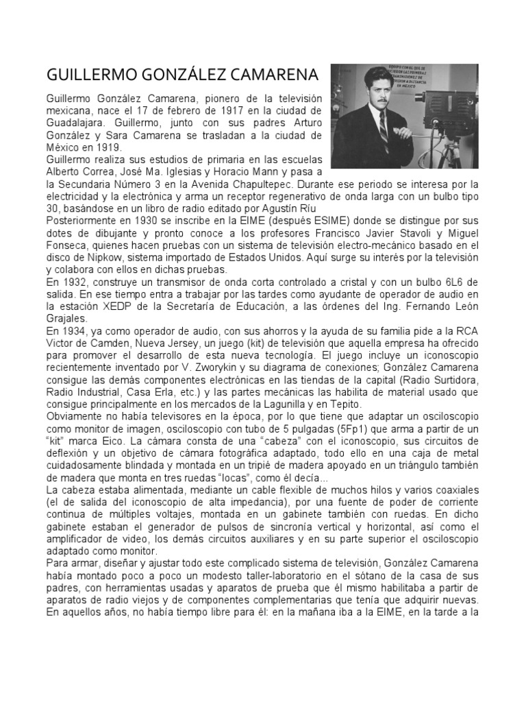 Guillermo González Camarena | PDF | Televisión | Tecnología de ...