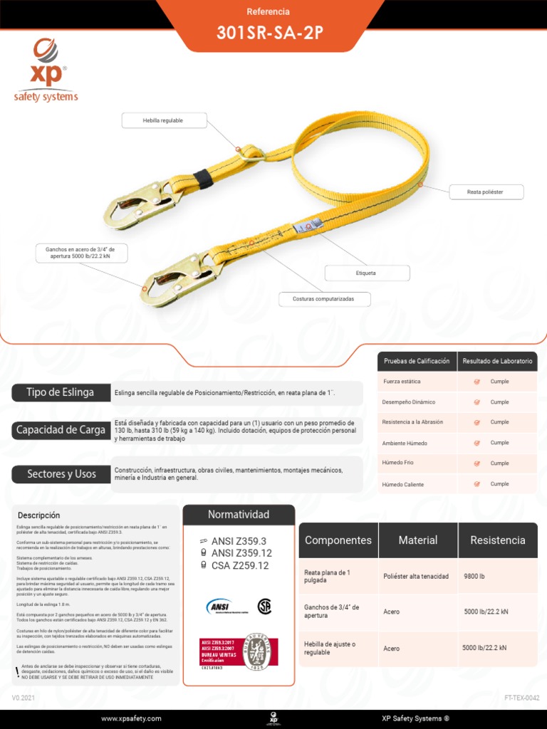 Eslinga Posicionamiento Safety XP 301SR-SA-2P | PDF