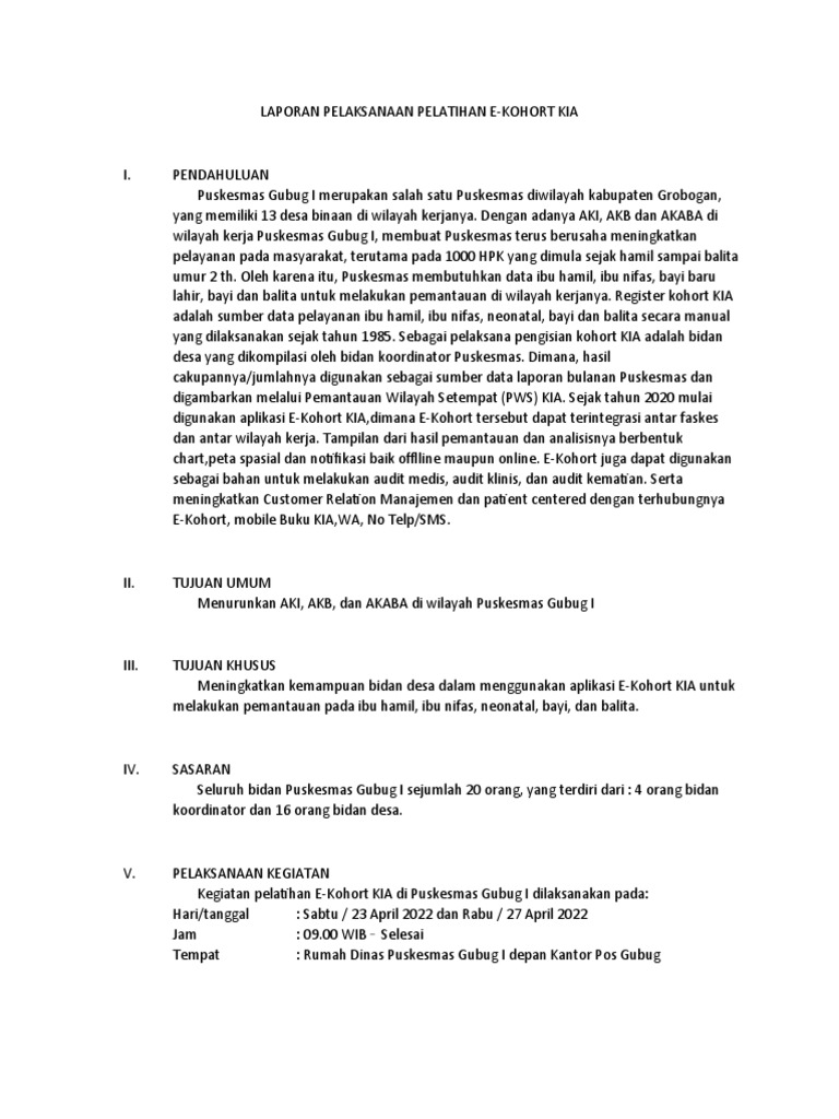 Laporan Pelaksanaan E-Kohort | PDF