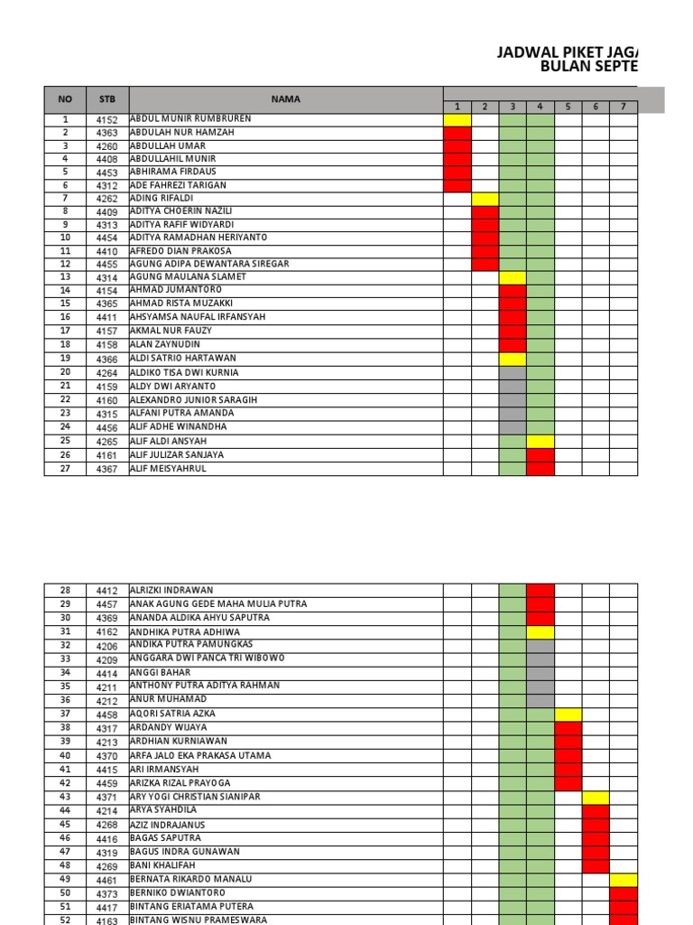 Jadwal Piket Jaga 55 September - 2022 | PDF