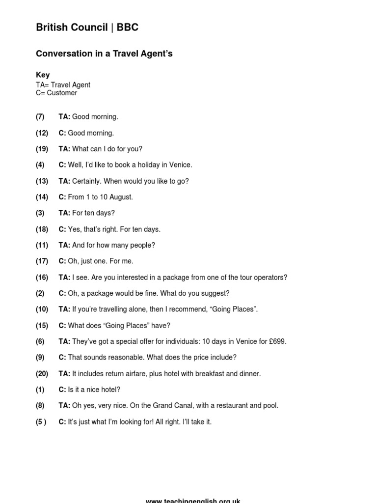 Conversation in A Travel Agent's Key | PDF | Travel
