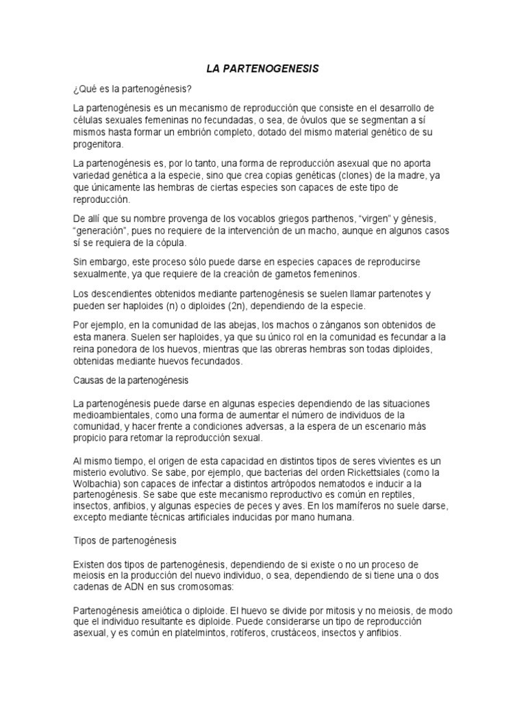 Partenogénesis: Reproducción Asexual Explicada | PDF | Reproducción ...