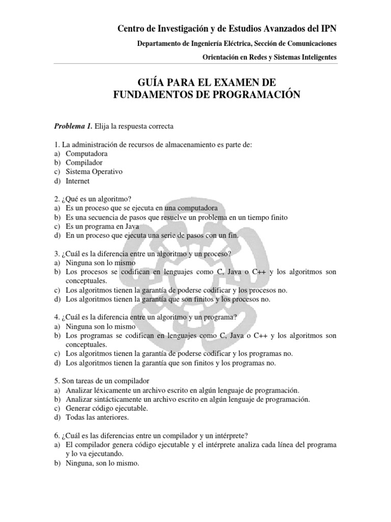 Guía para El Examen de Fundamentos de Programación | PDF | Programación ...