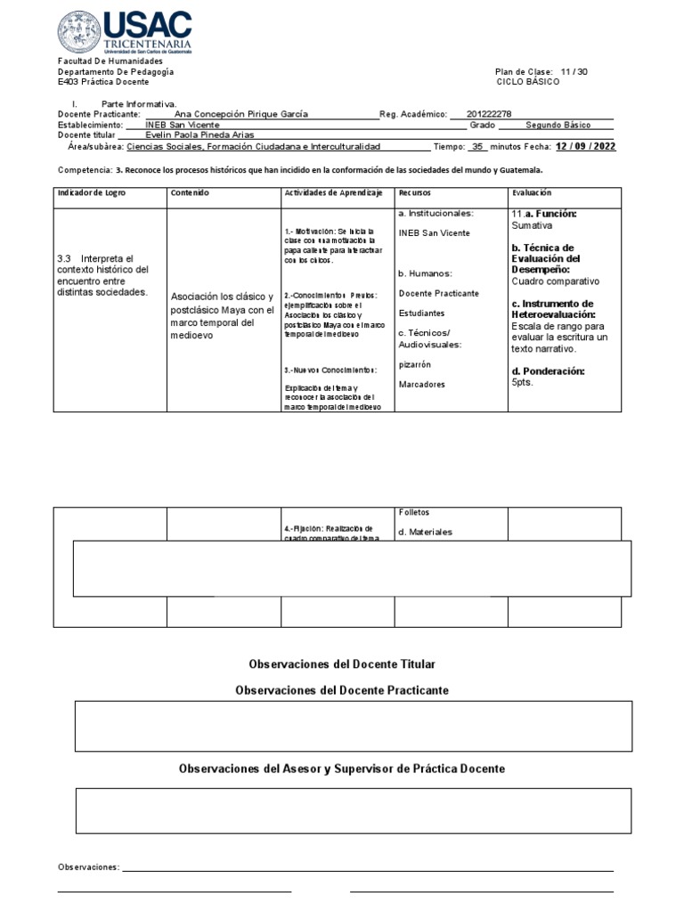 Formato Plan de Clase Ciclo Básico Ii | Descargar gratis PDF | Maestros | Evaluación