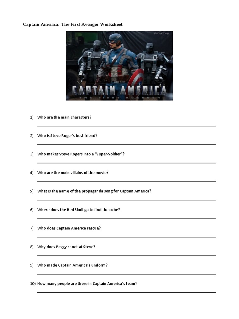 Captain America First Avengers Worksheet - 27794 | PDF Captain America First Avengers Worksheet - 27794 | PDF