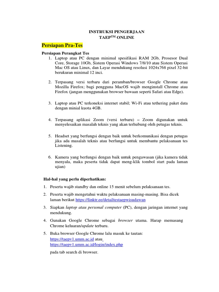 Sop Langkah Pengerjaan Taep Pdf